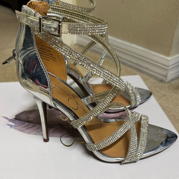 Jessica Simpson | Shoes | Jessica Simpson Silver Rhinestone Heels ...